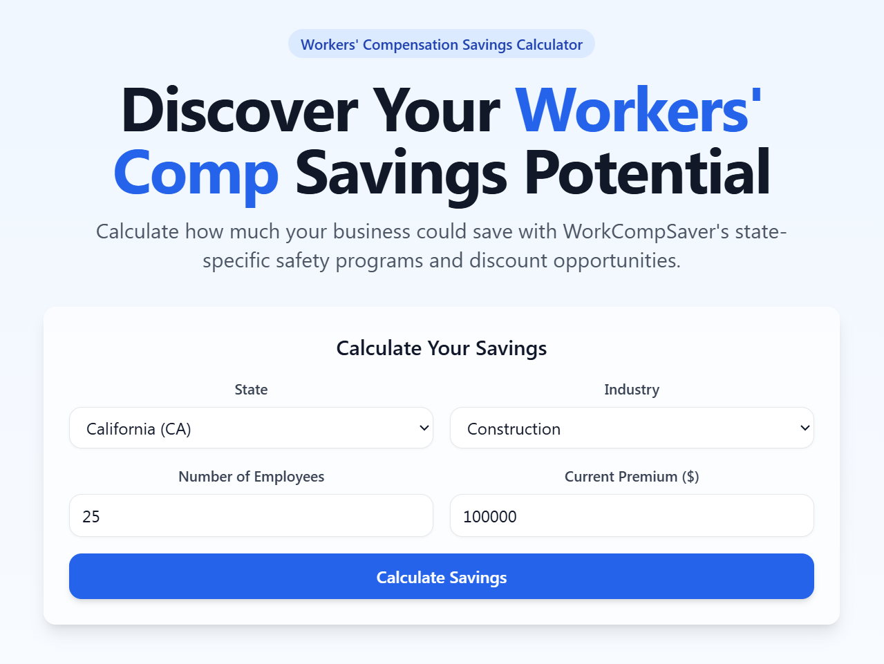 WorkCompSaver - Save 5-30% on Workers' Compensation Insurance